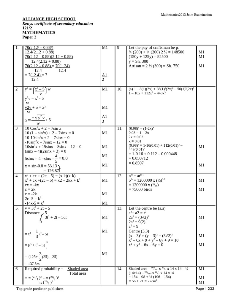 2013 Alliance High School Ans Pp2 | PDF