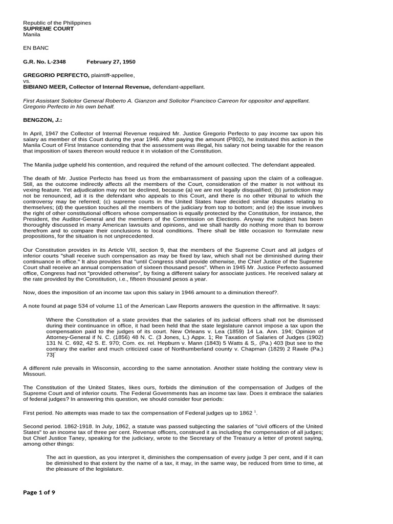 4 - XX - Perfecto v. Meer, 85 Phil. 552 | PDF