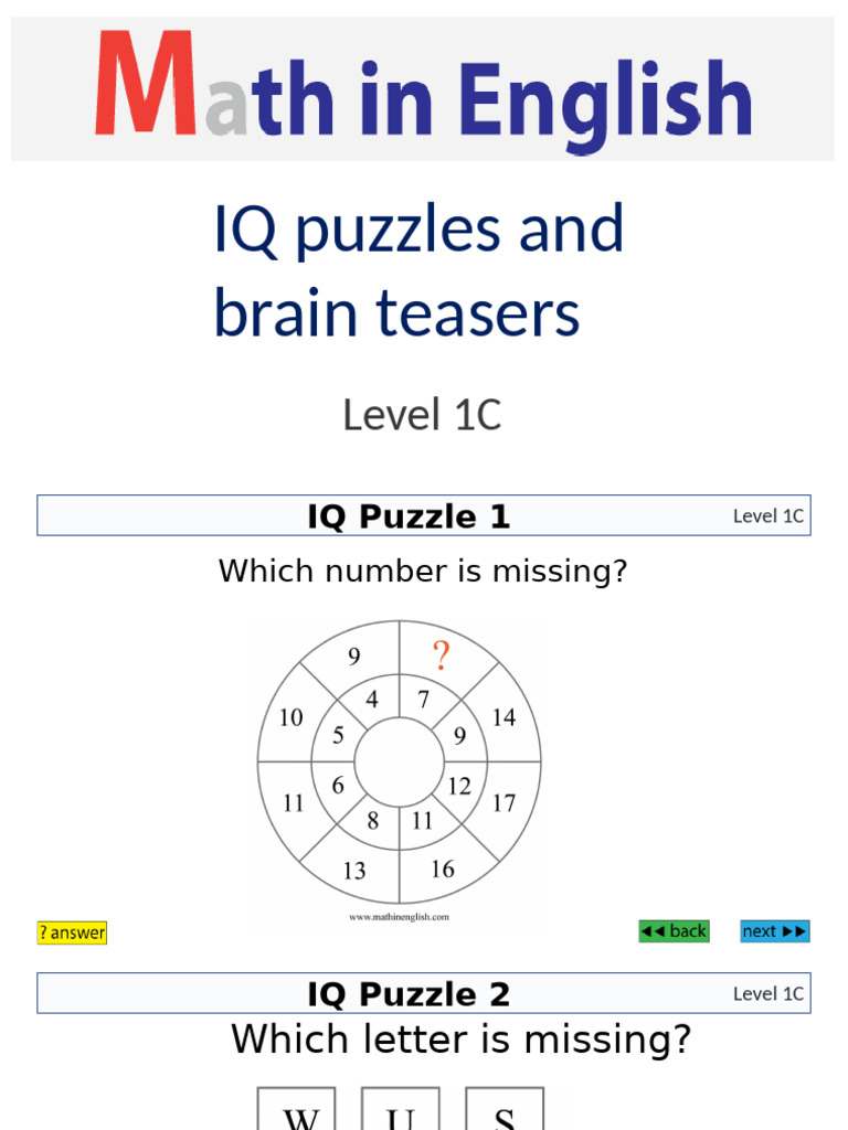 IQ Puzzles and Brain Teasers: Level 1C | PDF