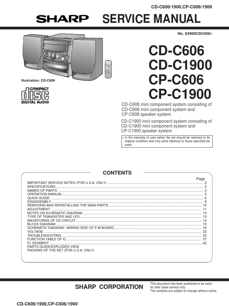 Sharp CD C606 | Download Free PDF | Resistor | Volt