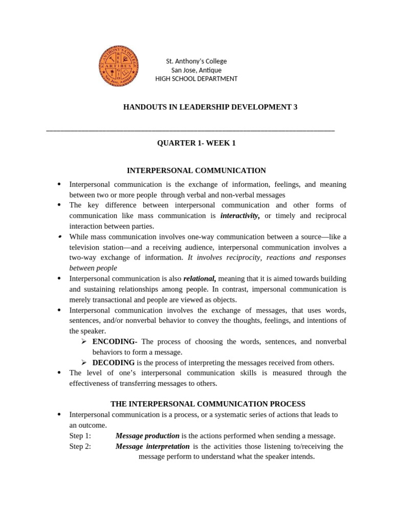 Handouts - Week 1 - Quarter 1 | PDF