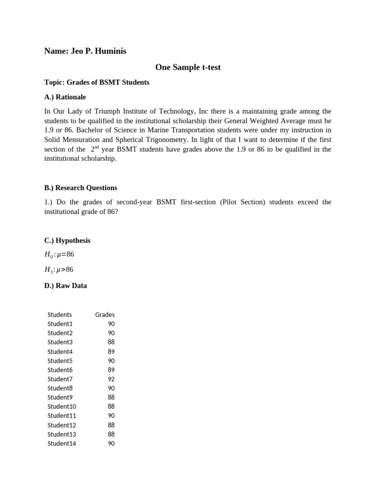 One Sample T-Test | PDF | Standard Deviation | Student's T Test