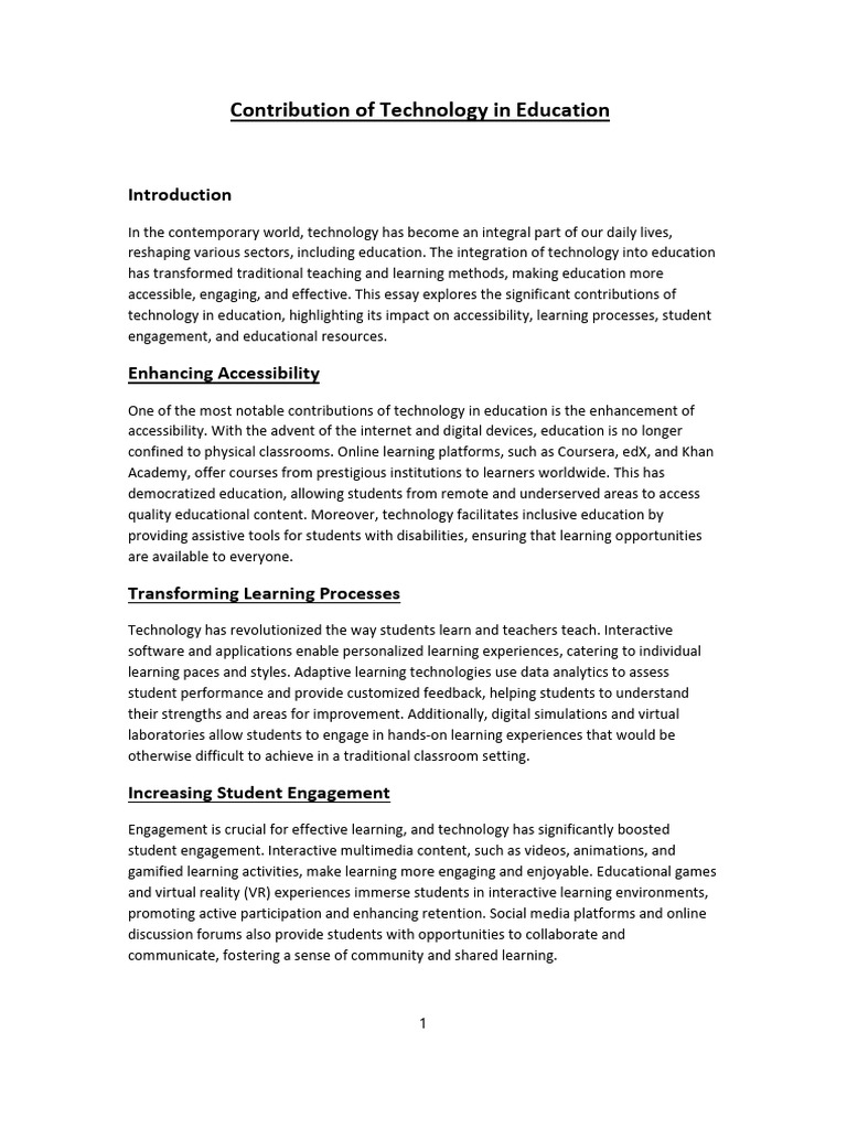 Contribution of Technology in Education #2 | PDF
