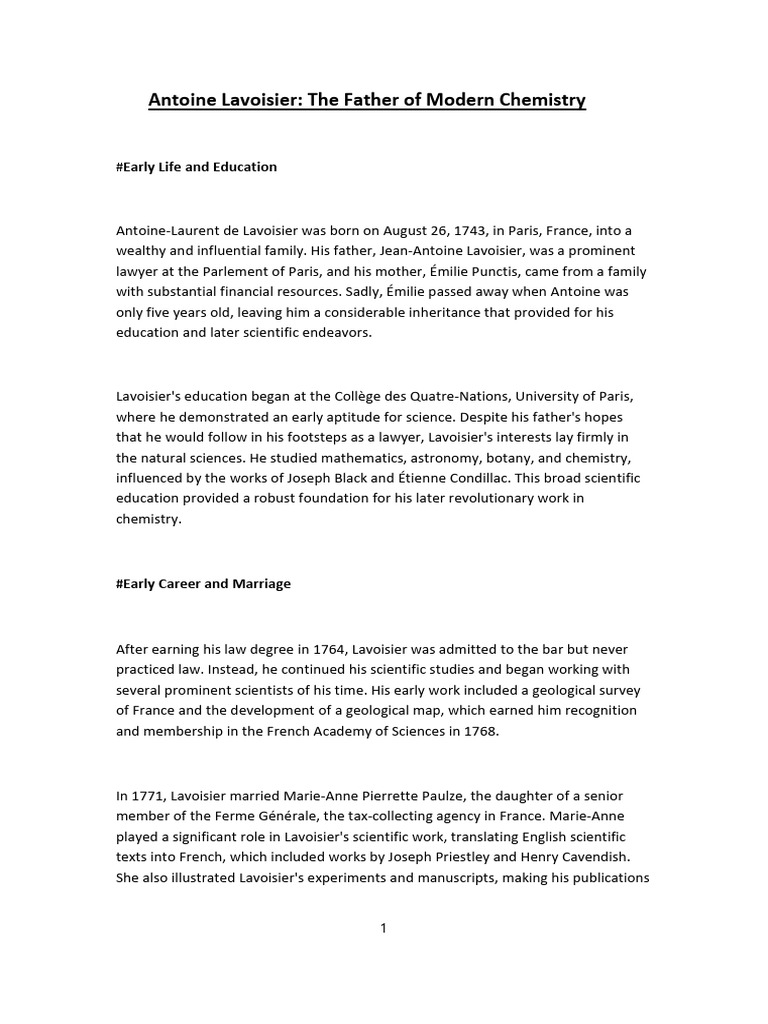 Antoine Lavoisier - The Father of Modern Chemistry | PDF