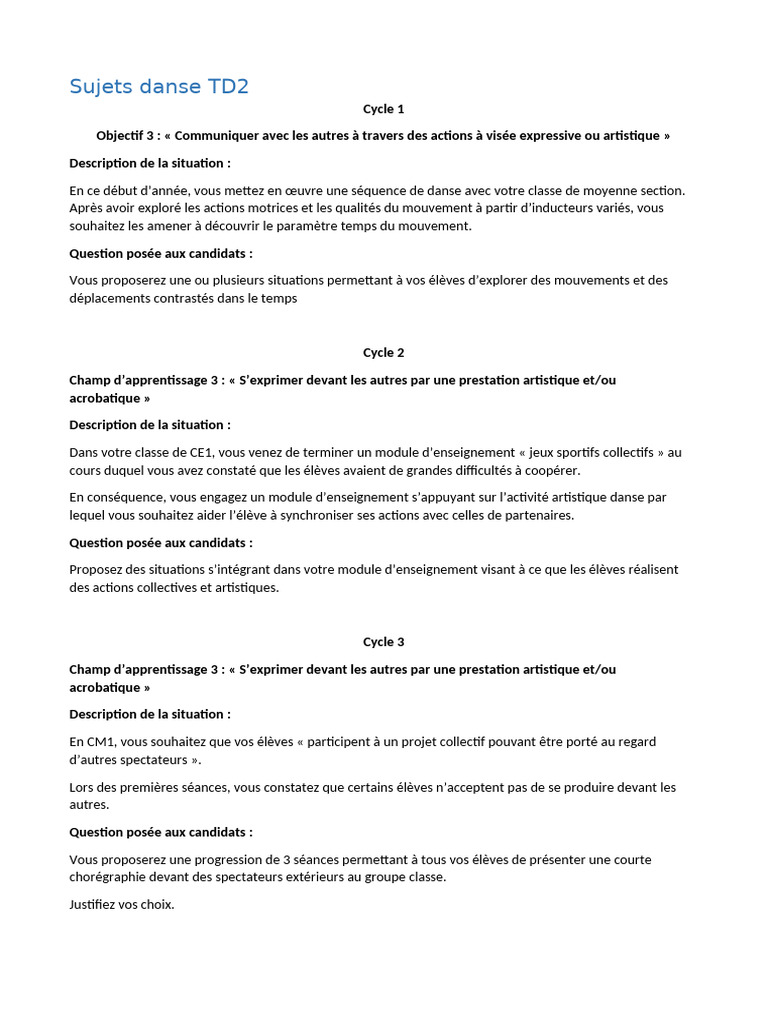 Sujets Danse TD2 2 | PDF