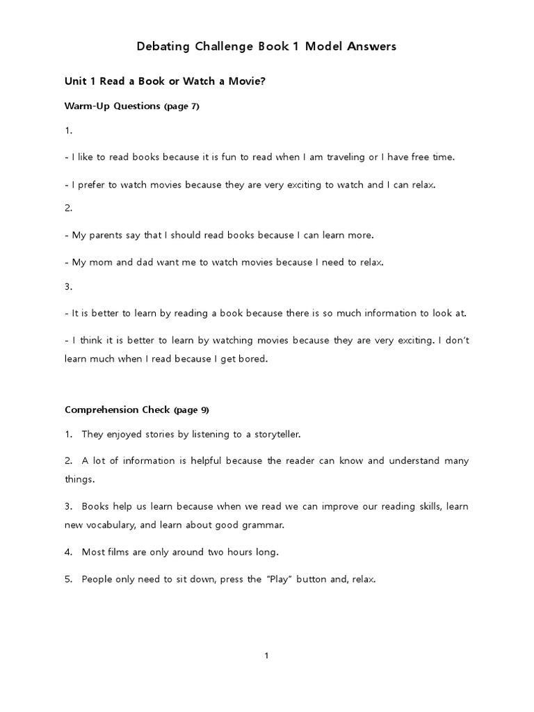 Debating Challenge Book 1 Answers | PDF