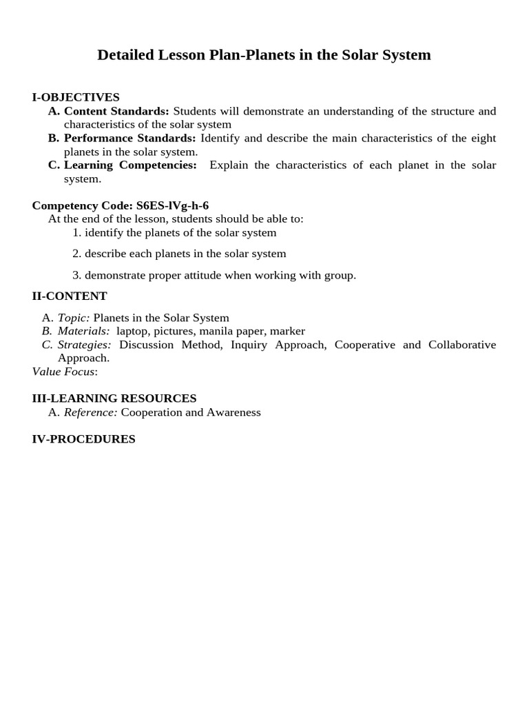 Solar System Lesson Plan | PDF | Planets | Planets In Astrology