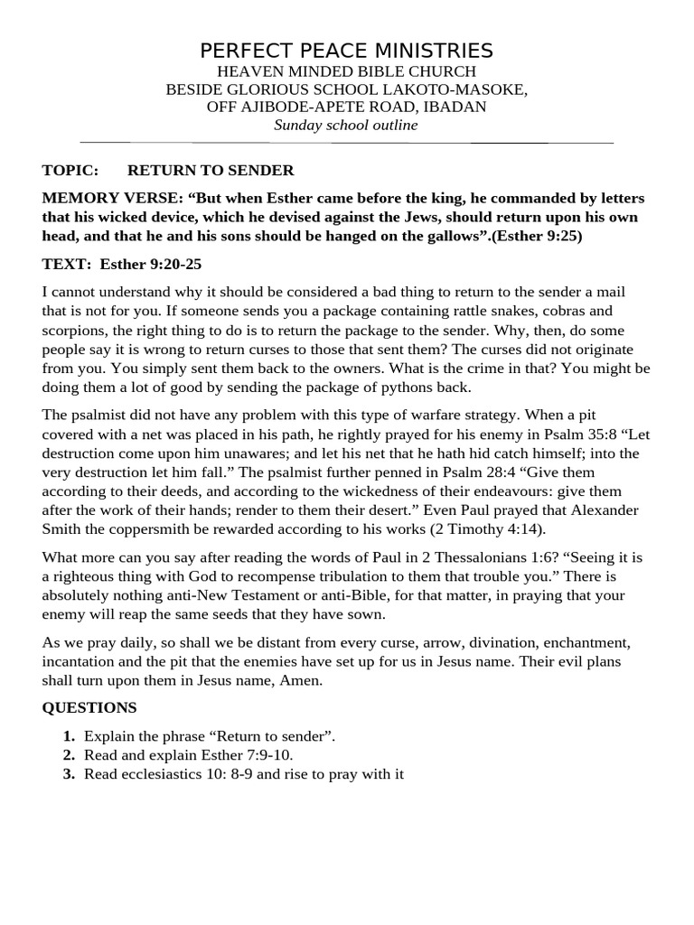 Perfect Peace Ministries | PDF