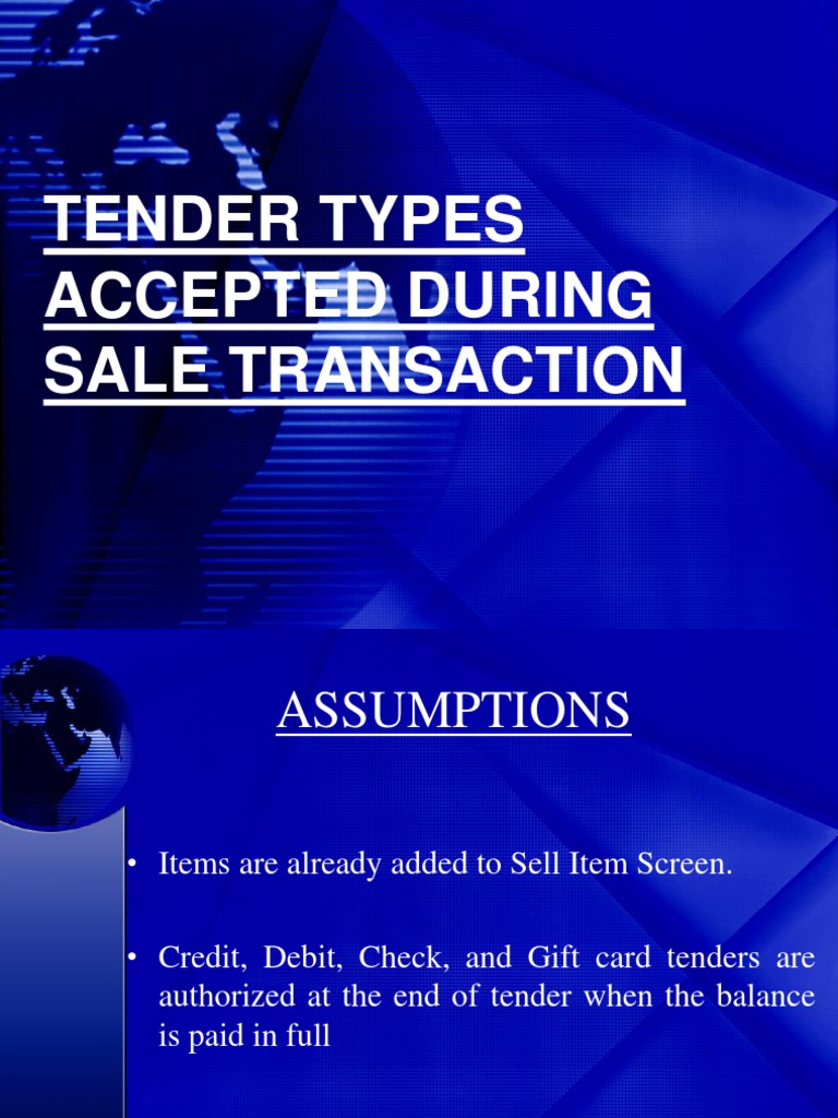 Tender Types Accepted During Sale Transaction 2 | PDF | Cheque | Debit Card