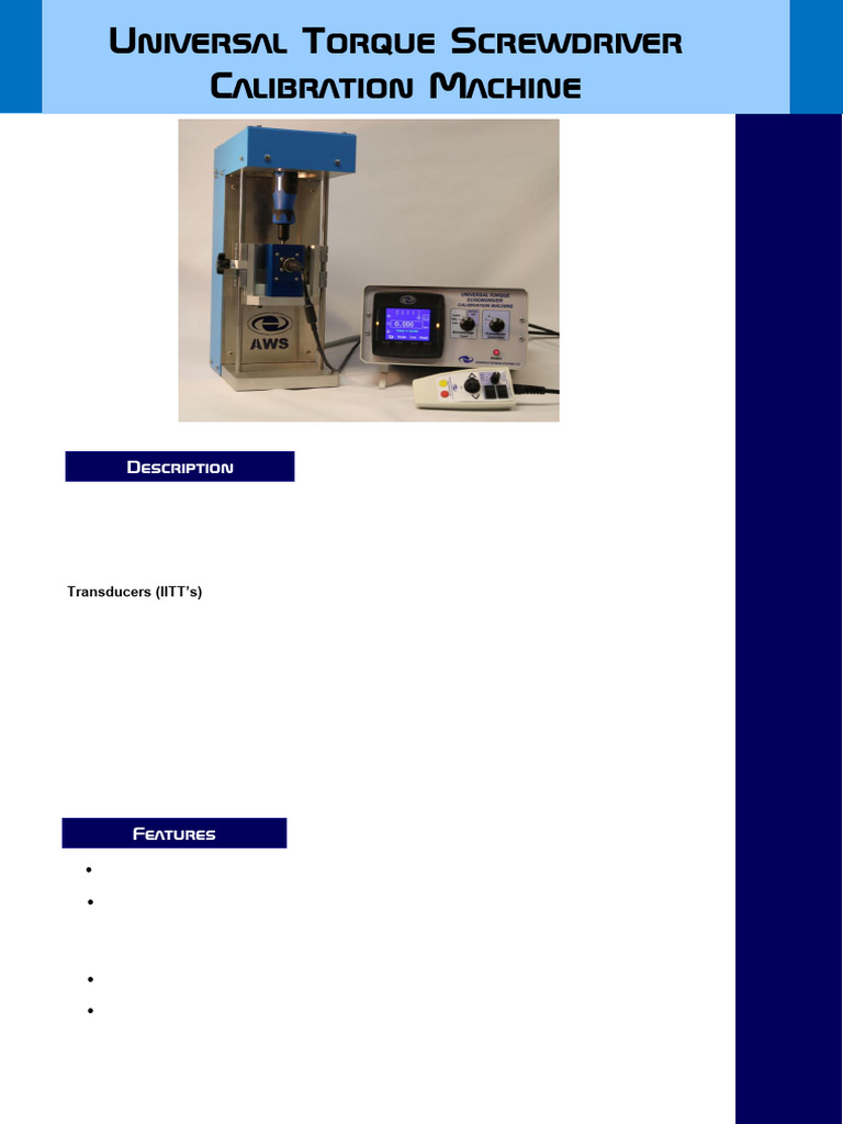 Universal Torque Screwdriver Calibration Machine Datasheet | PDF