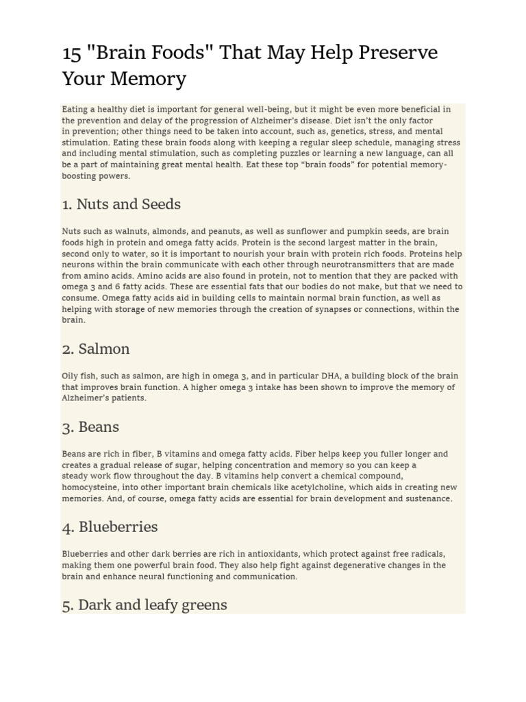 Foods To Boost Brain Cells | PDF
