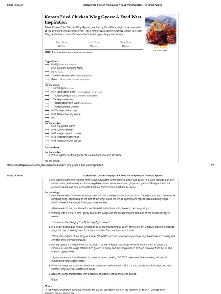 Korean Fried Chicken Wing Gyoza - A Food Wars Inspiration - Two Plaid ...