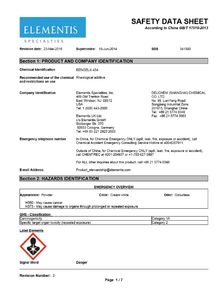 SDS - Bengel 434 GHS | PDF