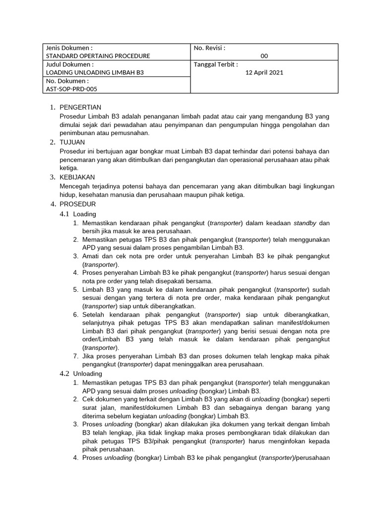 Sop Loading Advance Pdf