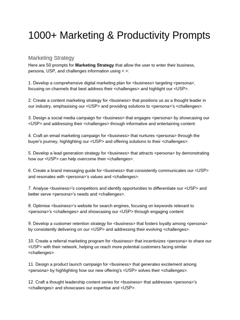1000+ Marketing & Productivity Prompts | PDF