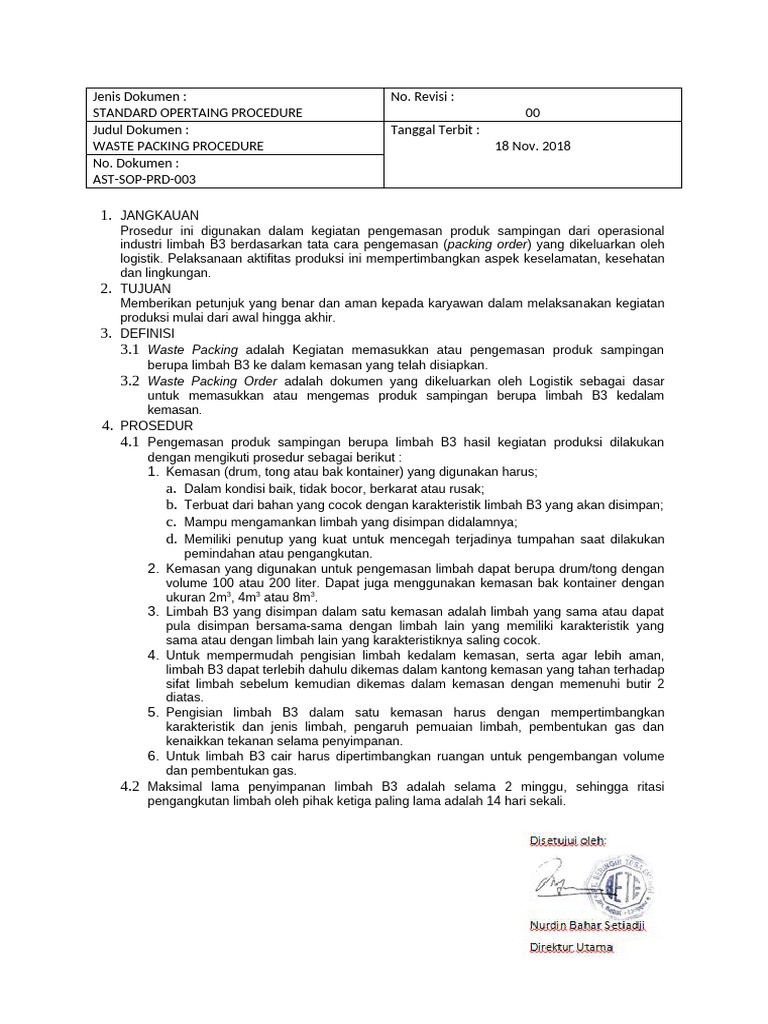 SOP Waste Packing Procedure Advance | PDF