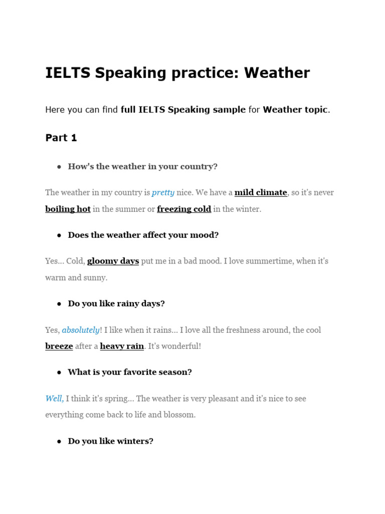 IELTS Speaking Practice - Weather | PDF