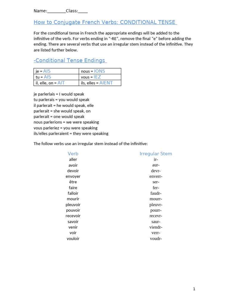 French Verb Conjugation Guide | PDF | French Conjugation | Grammatical ...