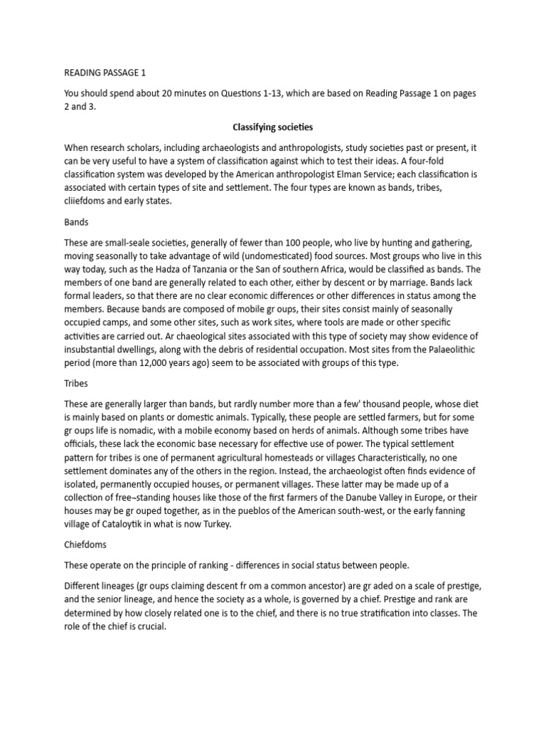 Passage 1 - Classifying Societies | PDF