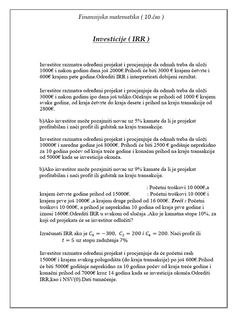 Zadatak Investicije IRR | PDF