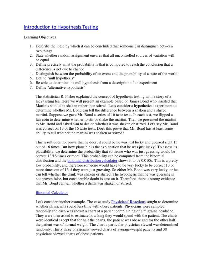 Introduction To Hypothesis Testing | PDF | Statistical Significance ...