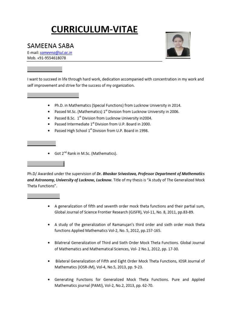 Dr. Sameena Saba CV | PDF