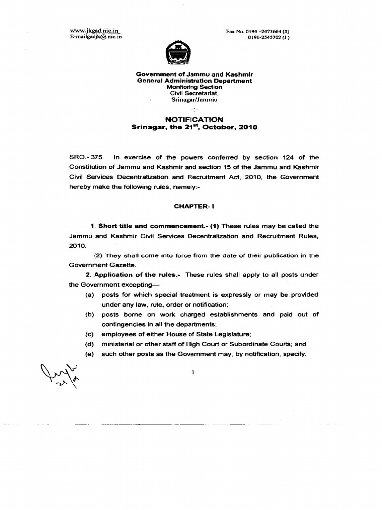 SRO 375 JK-Civil-Services-Decentralization & Recruitment-Rules, 2010 ...