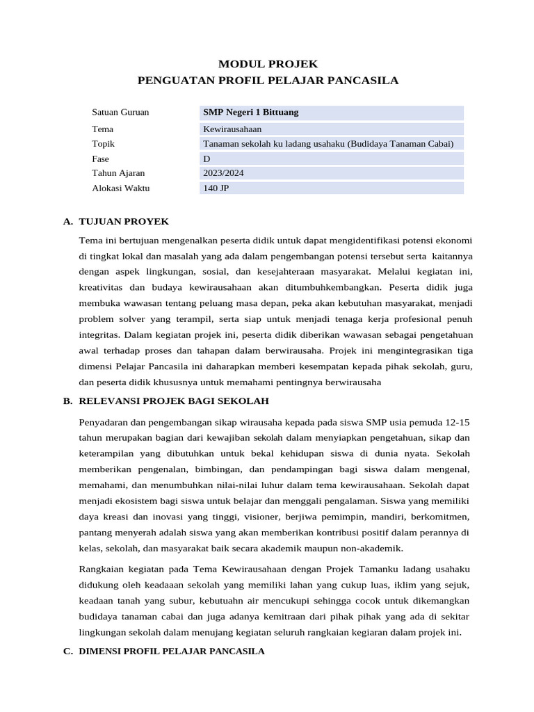 MODUL PROJEK P5 Kewirausahaan | PDF