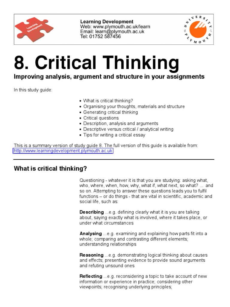 Critical Thinking Summary Pdf Critical Thinking Argument