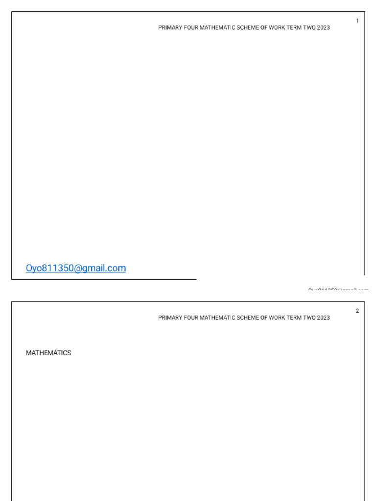 PRIMARY FOUR MATHEMATICS SCHEME OF WORK | PDF