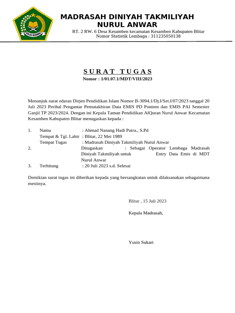Surat Tugas Edit | PDF
