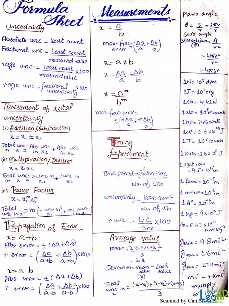 Nums PHYSICS FORMULA SHEET | PDF