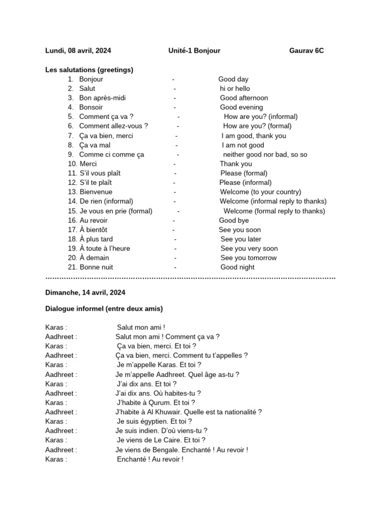 French Unit 1 Tricolore 1 | PDF | Plural | Language Arts & Discipline
