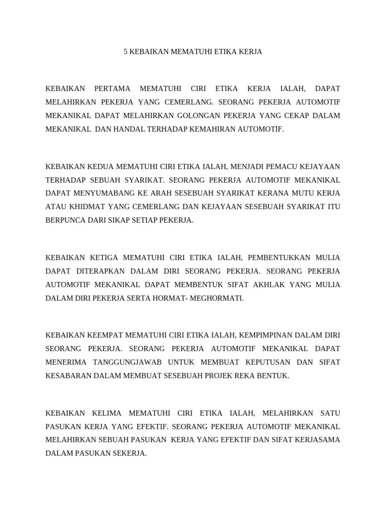 5 Kebaikan Mematuhi Etika Kerja | PDF