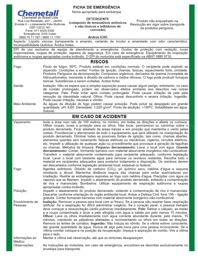 Fe Ardrox 6345 - Não Classificado | PDF