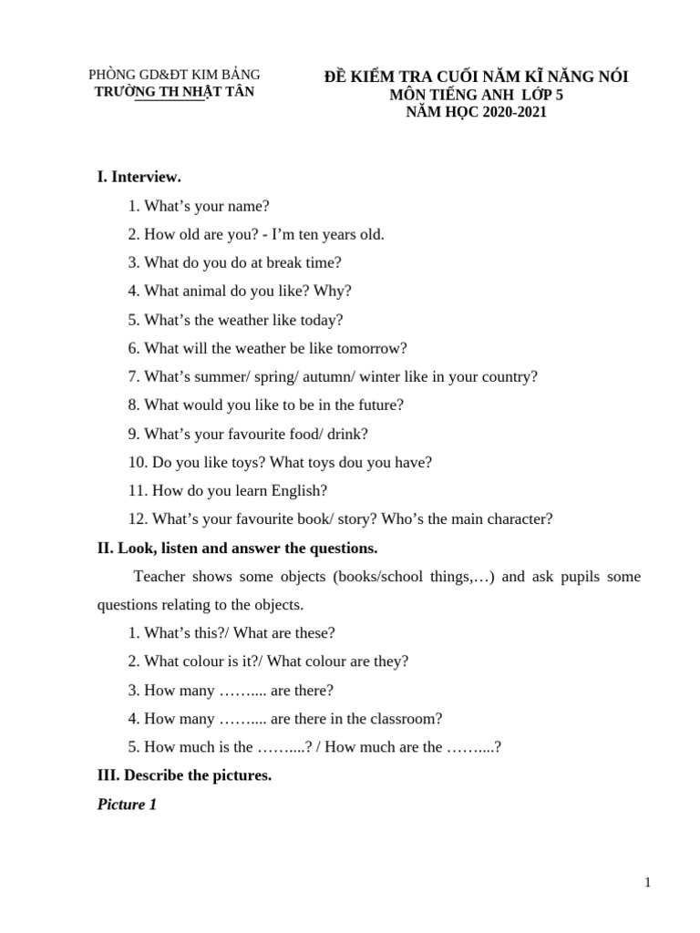 Đề KN Nói Lớp 5 HKII (17-18) | PDF