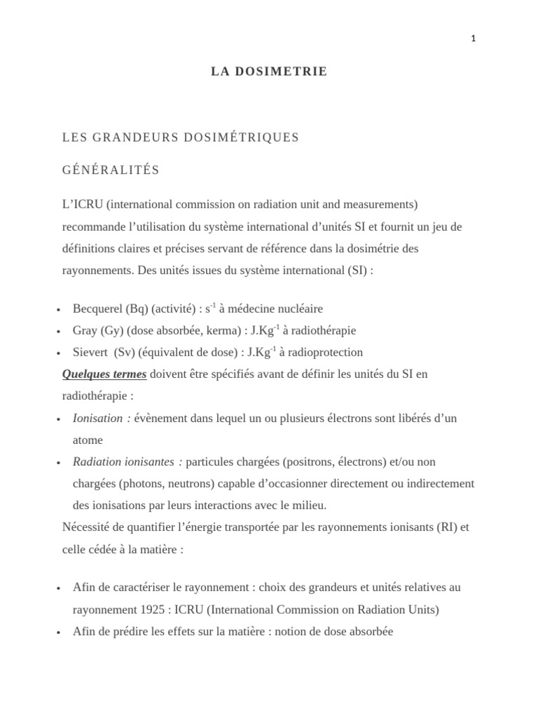 Concepts de Dosimétrie en Radiothérapie | PDF | Dose absorbée | Électron