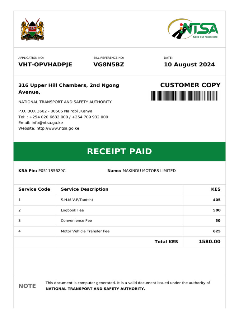 VHT Opvhadpje Receipt Kmgj214p | PDF