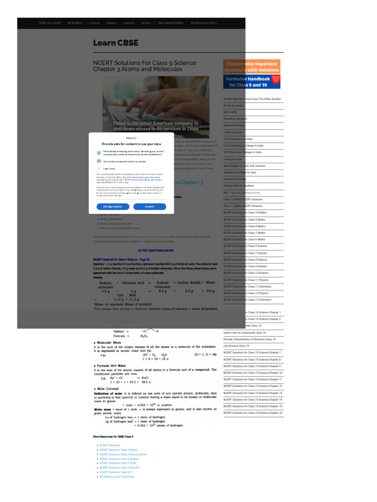 WWW Learncbse in Ncert Solutions For Class 9 Science Atoms and ...