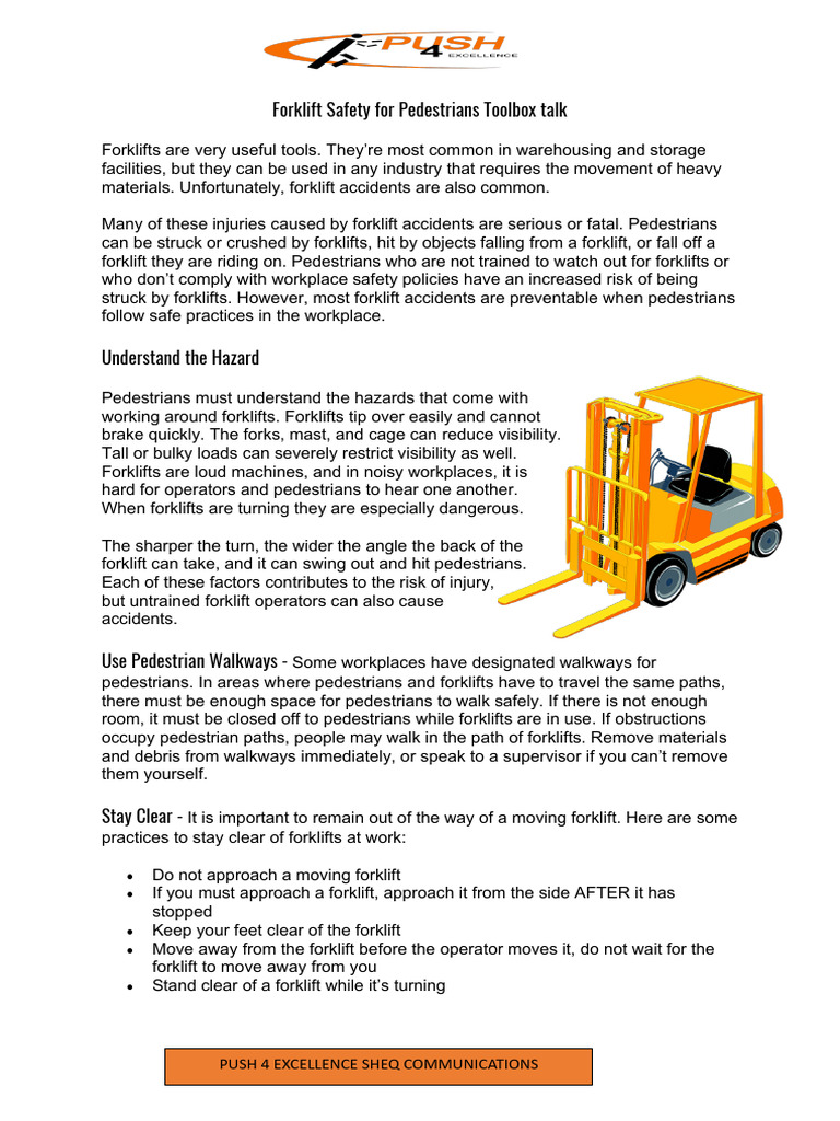 Forklift Safety For Pedestrians Toolbox Talk | PDF