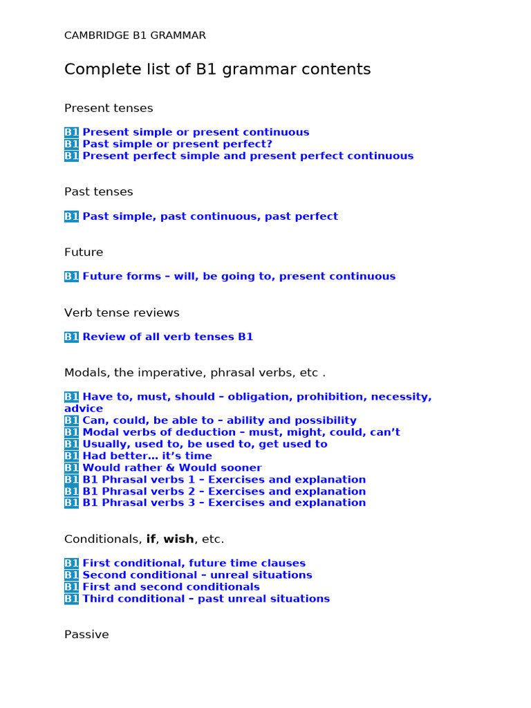 B1 Grammar Cae | PDF