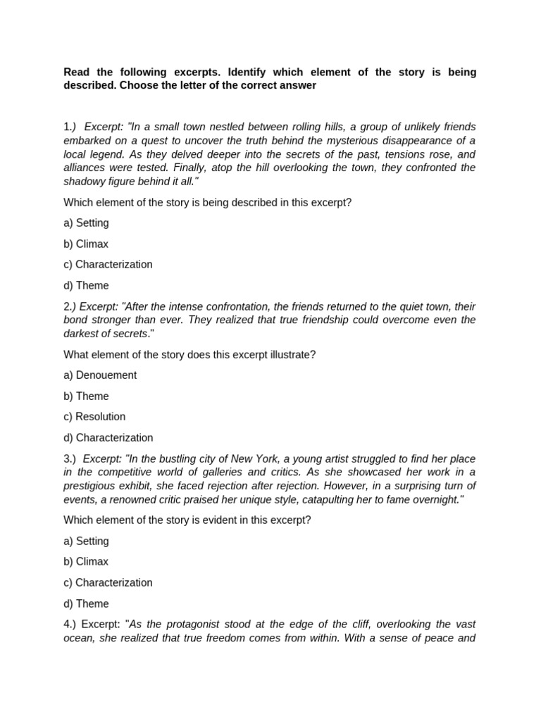 Elements of the Story_Asynchronous Task | PDF