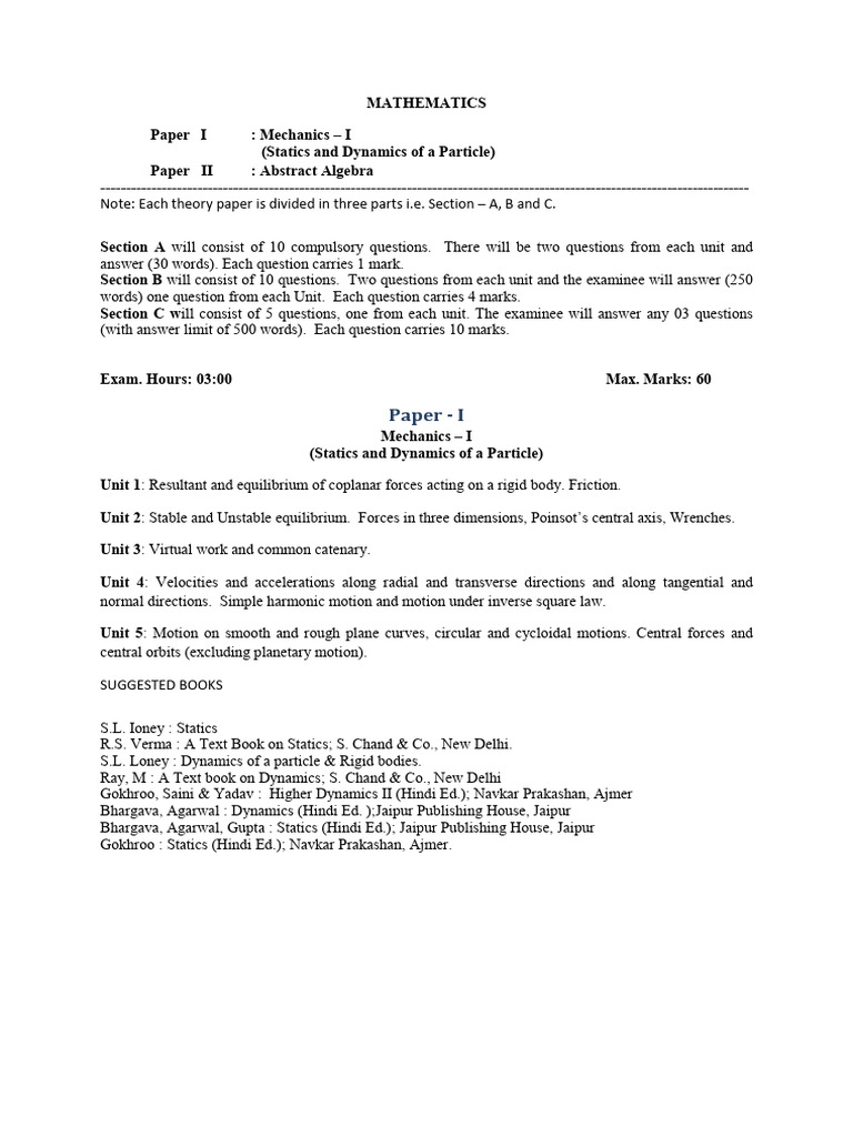 Maths Syllabus Jnvu | PDF | Group (Mathematics) | Ring (Mathematics)