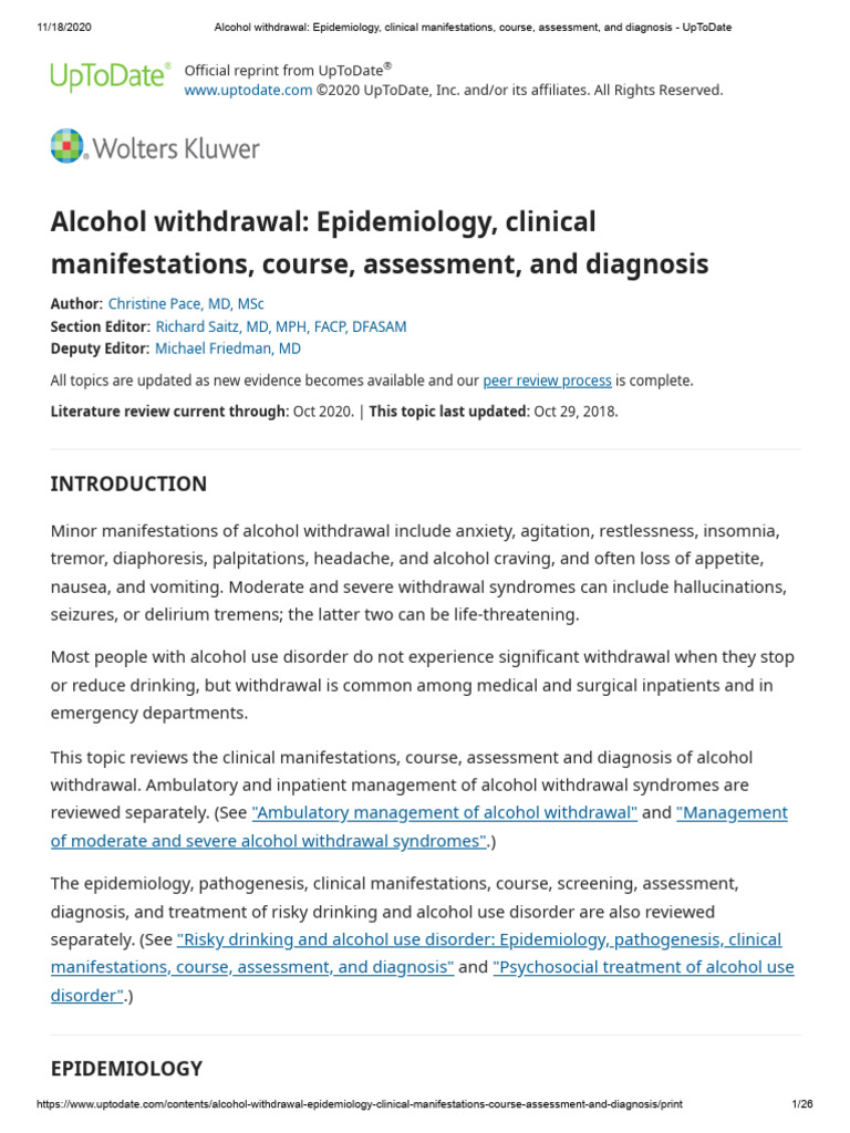 Alcohol Withdrawal - Epidemiology, Clinical Manifestations, Course ...