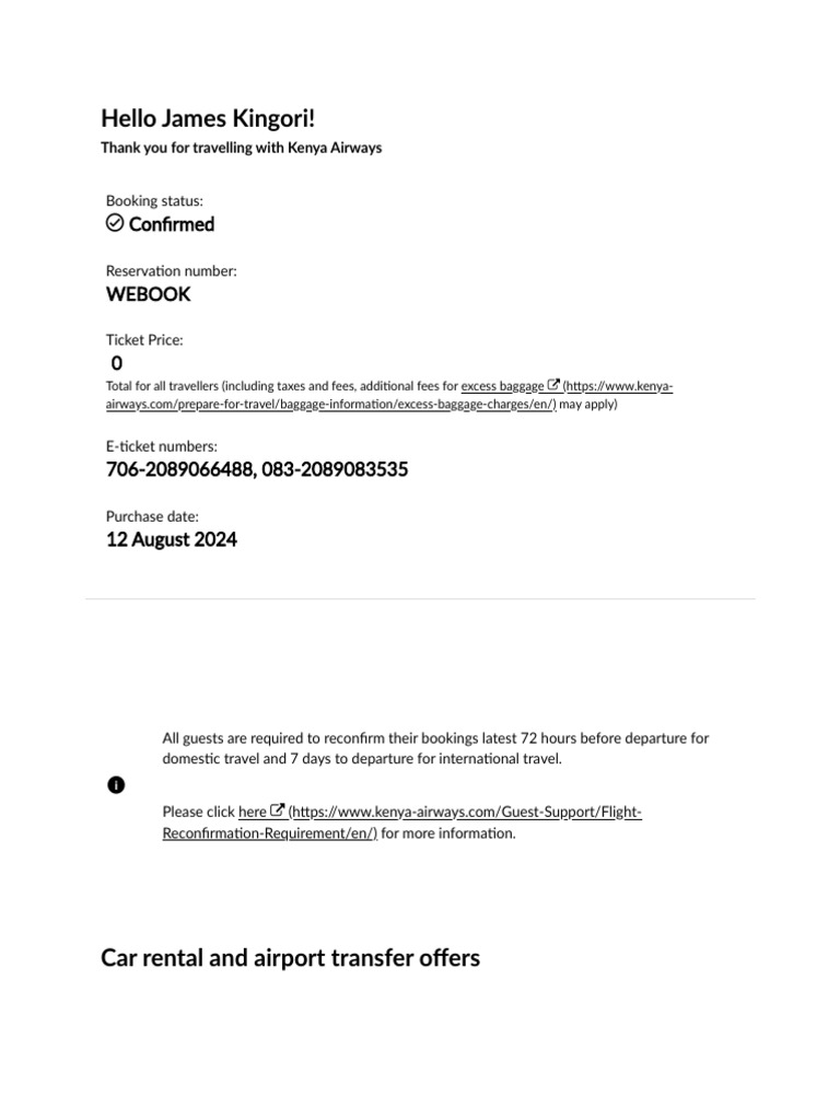 Kenya Airways Reservation PDF