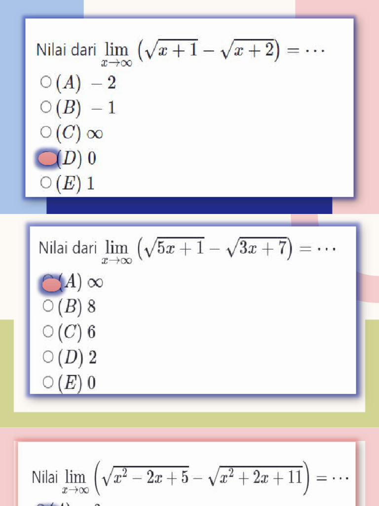 Soal Limit Tak Hingga Fungsi Aljabar | PDF
