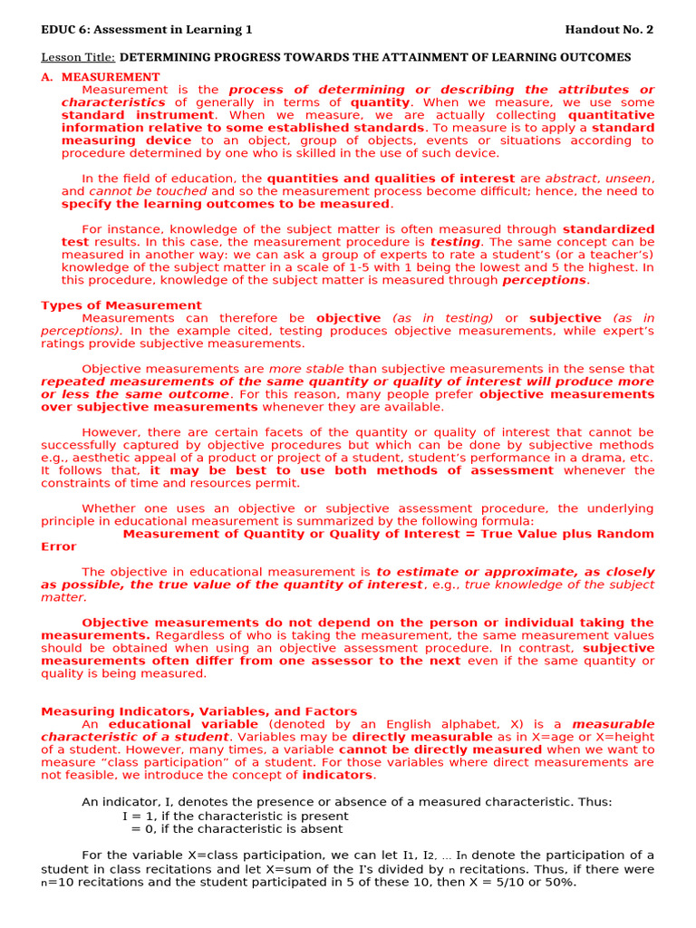 A. Measurement: Lesson Title: Determining Progress Towards The ...