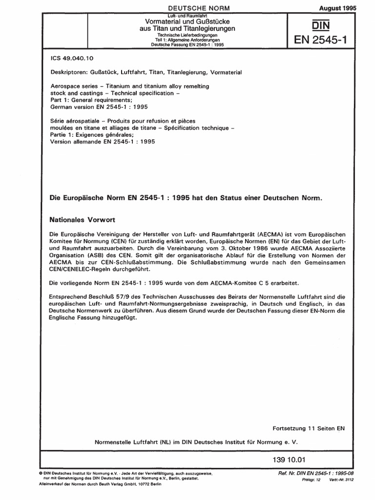DIN EN 2545-1 - 1995-08 Luft - Und Raumfahrt - Vormaterial Und ...