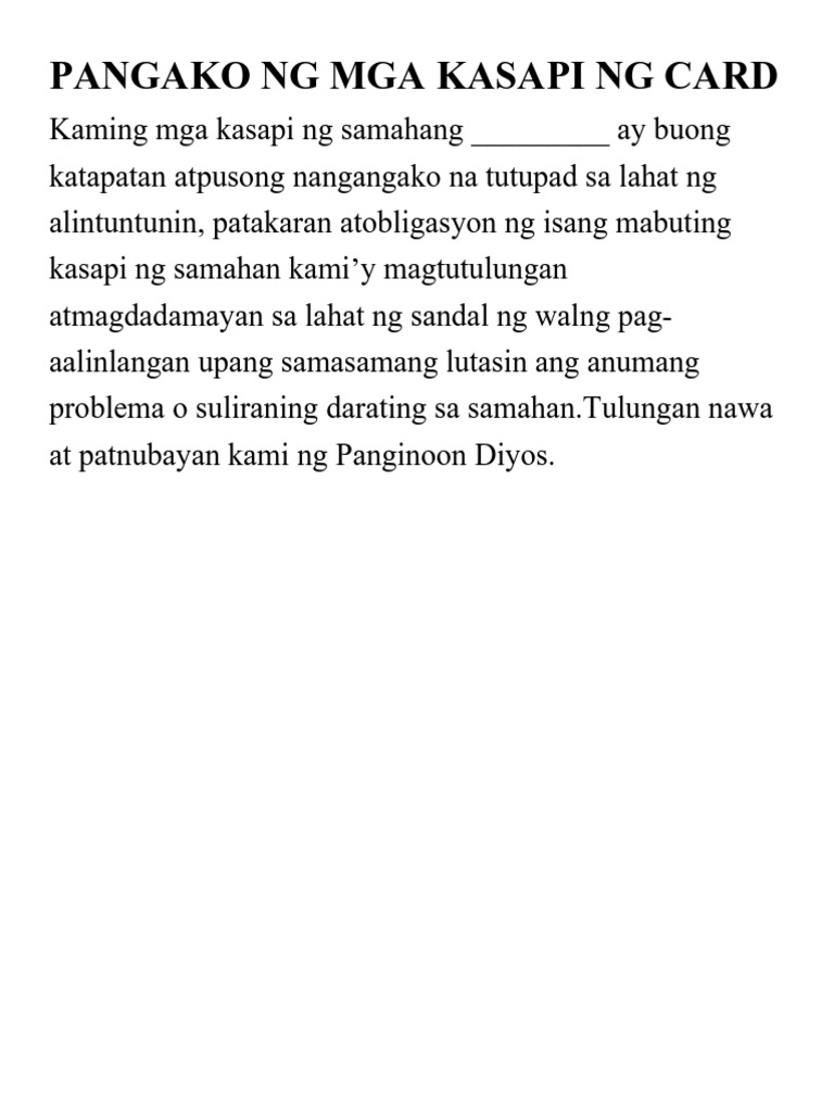 Pangako NG Mga Kasapi NG Card | PDF