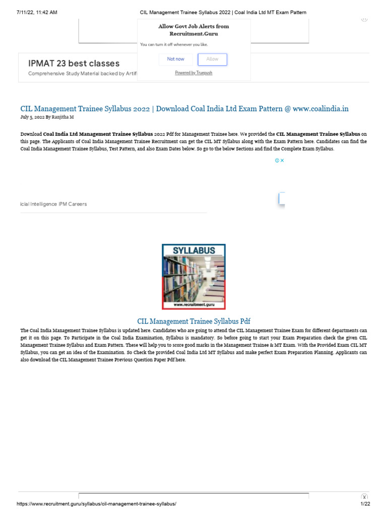 CIL Management Trainee Syllabus 2022 - Coal India LTD MT Exam Pattern | PDF